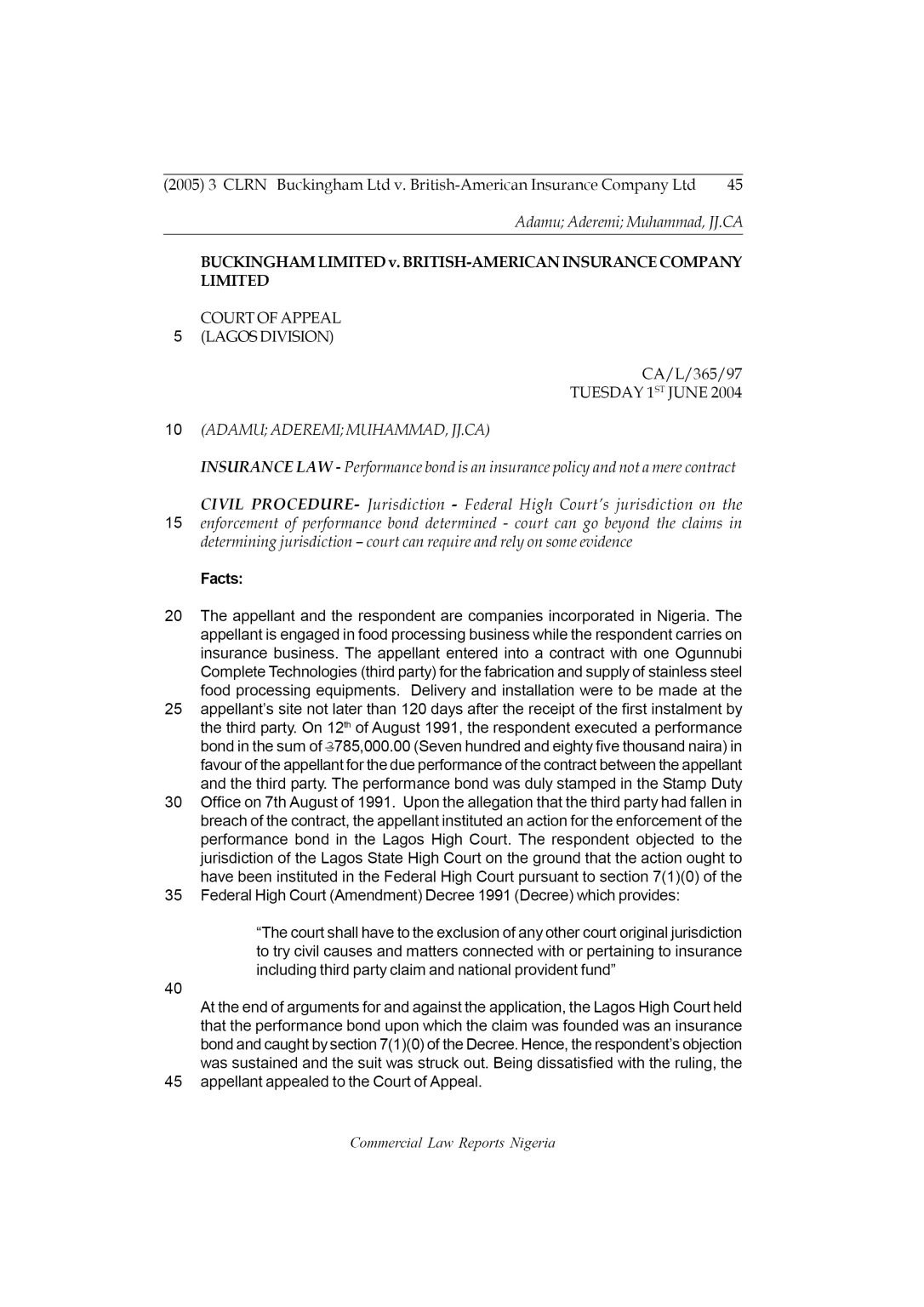 Buckingham Ltd v. British-American Insurance Company Ltd | CLRN Direct