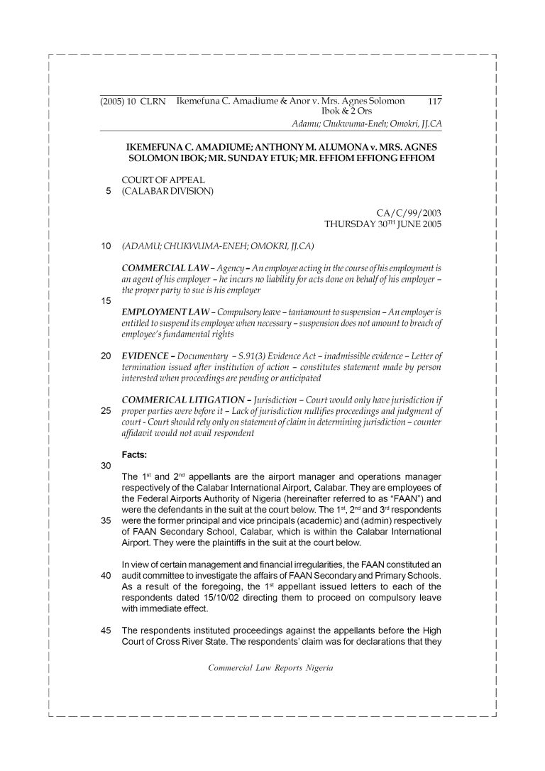 Ikemefuna & Anor v. Mrs. Agnes Solomon Ibok & 2 Ors | CLRN Direct