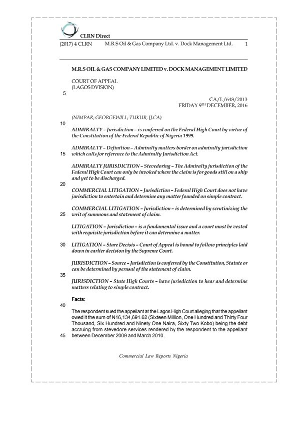 M.R.S Oil & Gas Company Ltd. v. Dock Management Ltd. | CLRN Direct