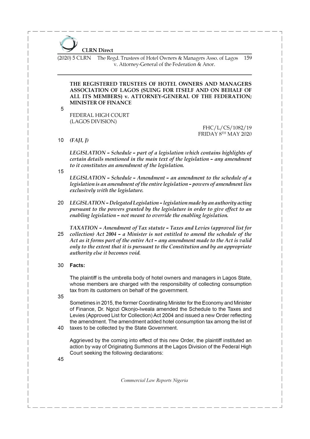 THE REGD. TRUSTEES OF HOTEL OWNERS & MANAGERS ASSO. OF LAGOS v ...